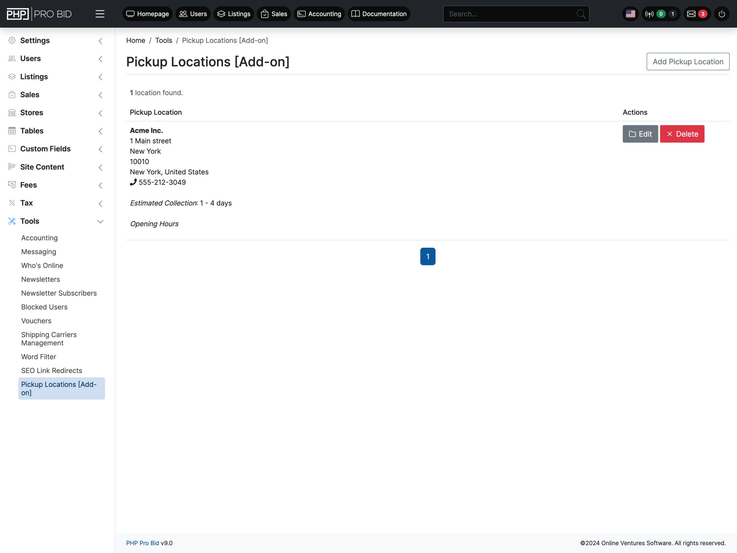 Pick-up Locations / Add-ons, Themes & Services / Add-ons